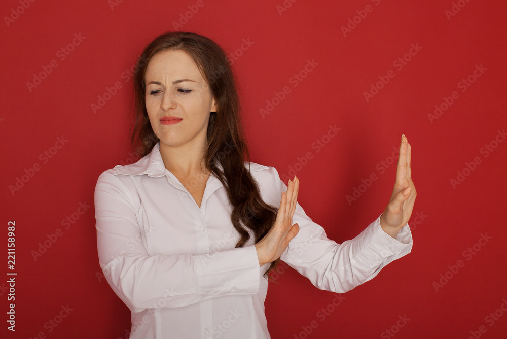 Body language. Disgusted stressed out angry beautiful young woman ...