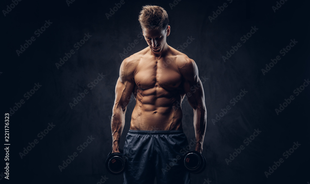 Handsome shirtless man with stylish hair and muscular ectomorph body ...