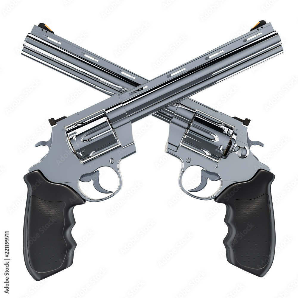 Crossed Revolvers, guns. 3D rendering Stock Illustration | Adobe Stock
