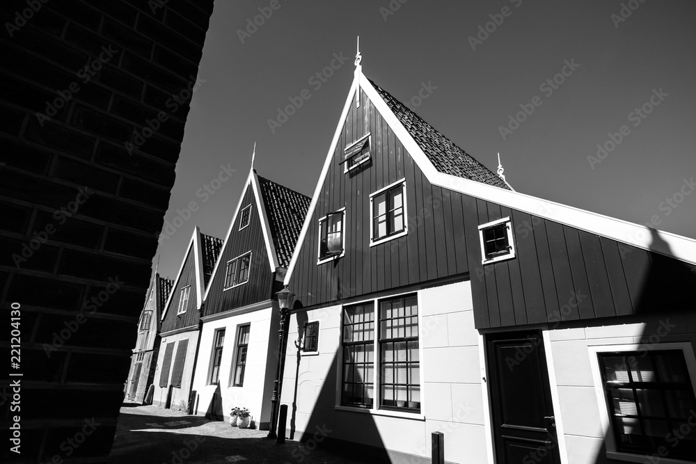 Characteristic Dutch architecture of wooden house with vivid colors and ...