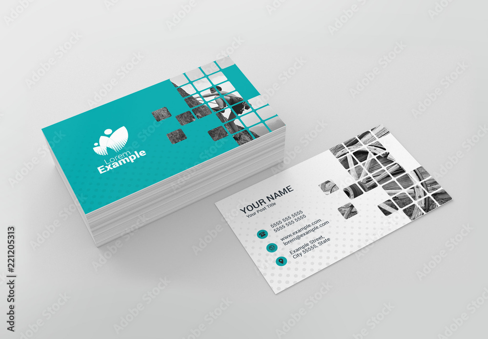 Teal Business Card Layout wih Patterned Photo Placeholder Stock ...