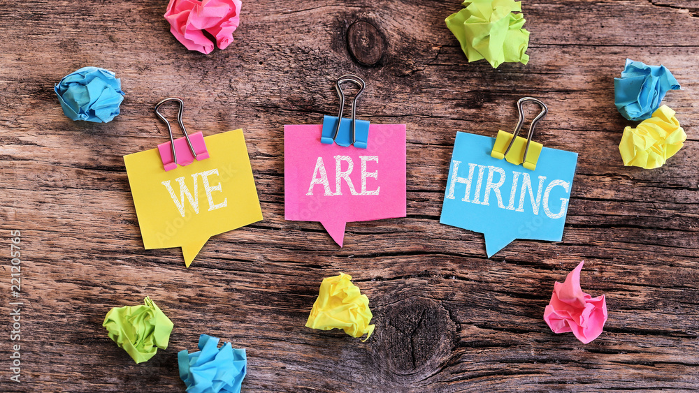 Post-it note : We are hiring (white writing) Stock Photo | Adobe Stock
