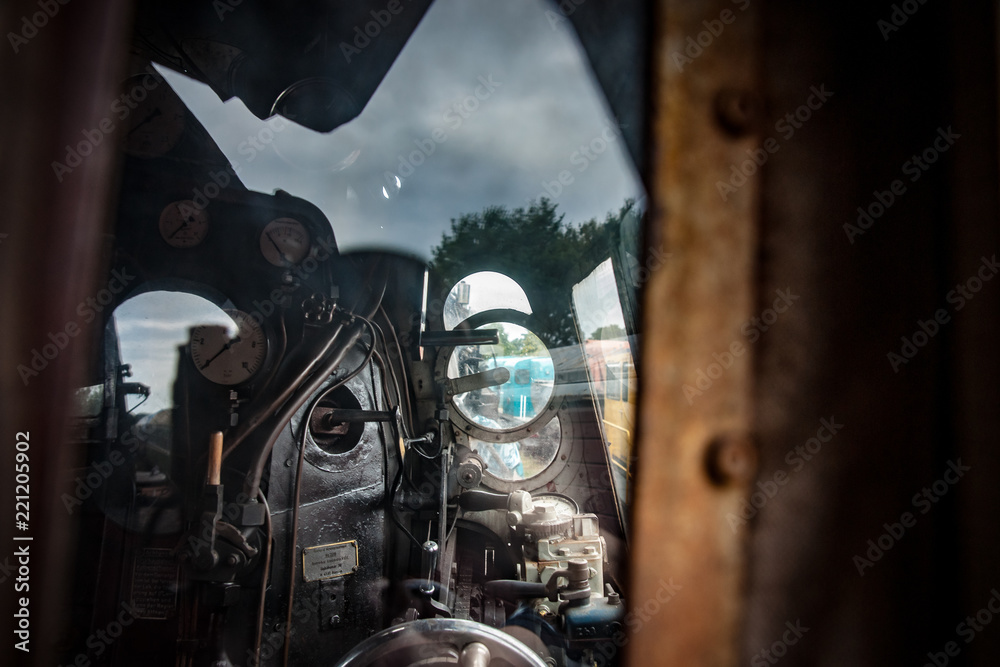 Machine house for train drivers in old train locomotive at ubex ...