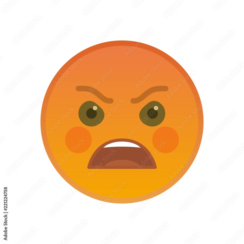 Angry emoticon isolated on white background. Furious yellow emoji ...