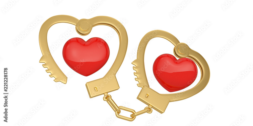 Handcuffs in the form of heart and hearts isolated on white background ...