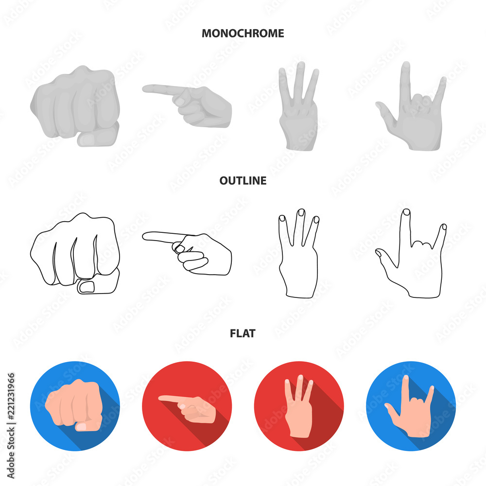 Closed fist, index, and other gestures. Hand gestures set collection ...