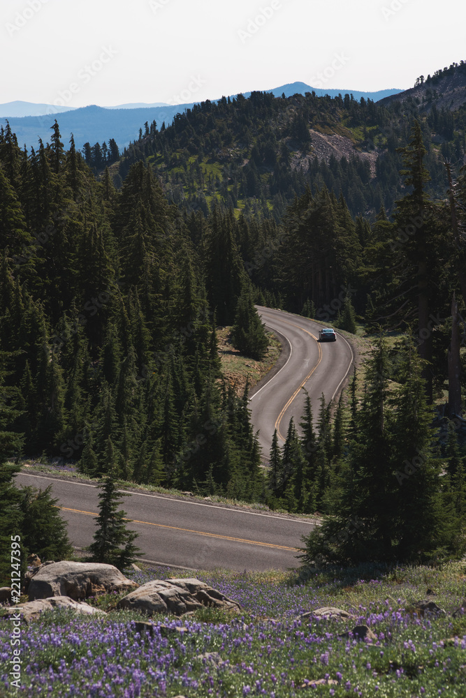 Windy Mountain Roads and Distant Layers of Mountains in Lassen Volcanic ...
