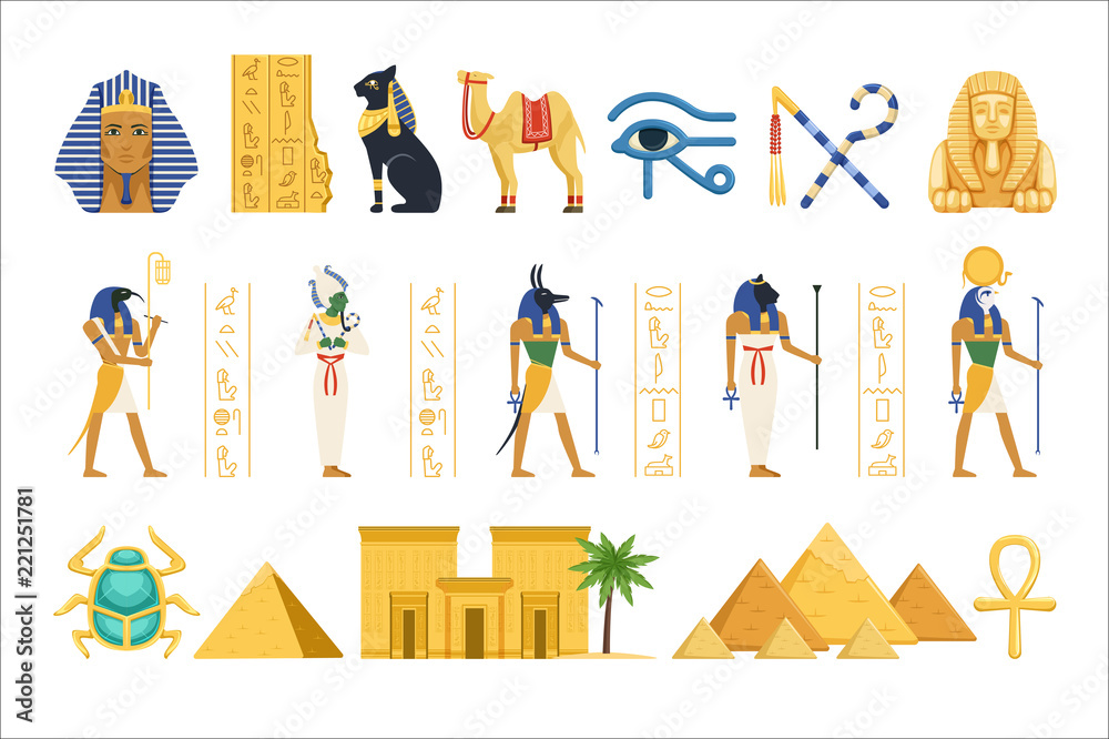 Egypt set, Egyptian ancient symbols of the power of pharaohs and gods ...