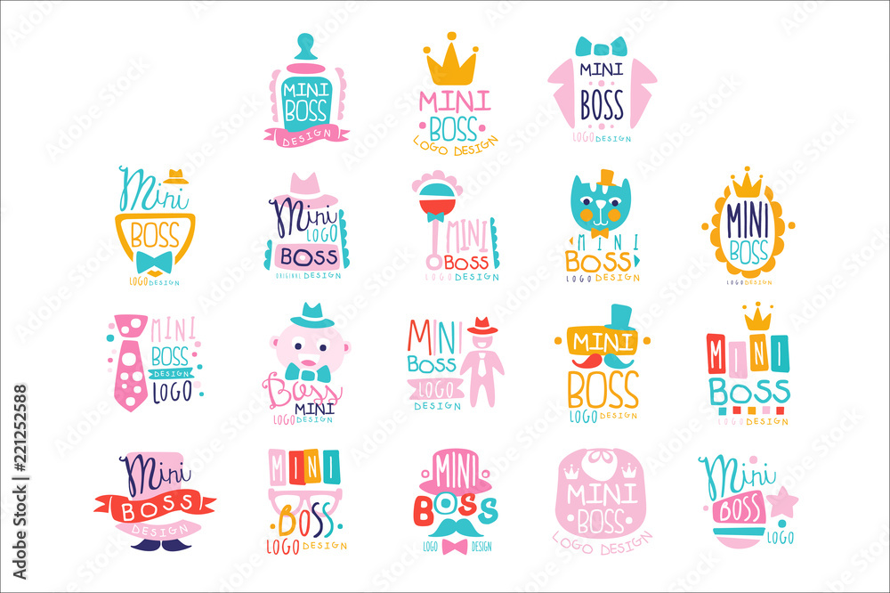 Mini boss logo original design colorful hand drawn vector Illustrations ...