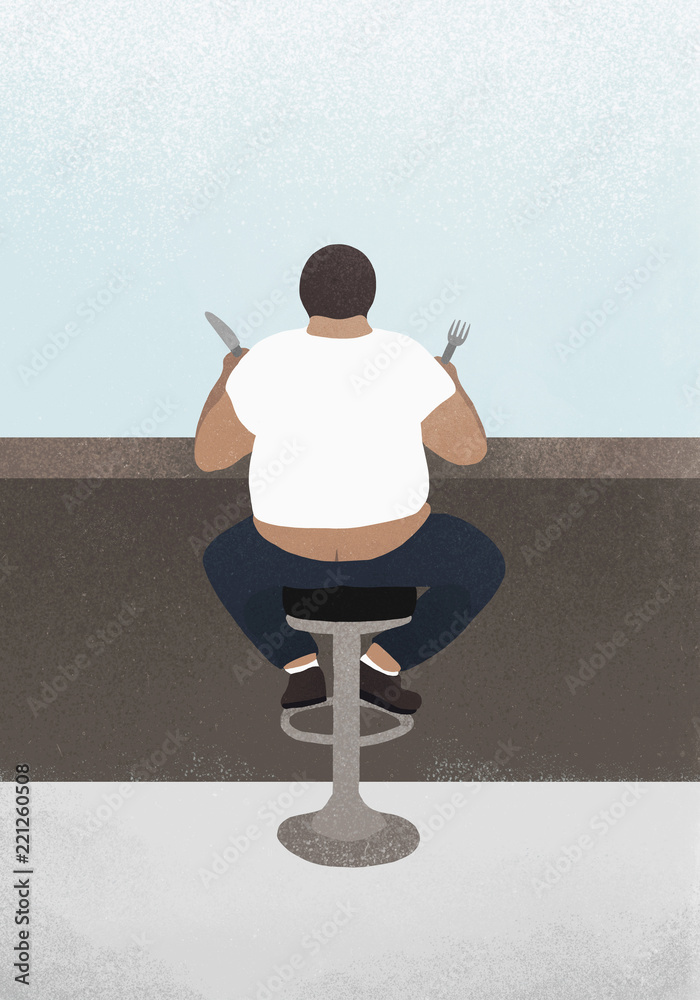 Overweight man eating at diner counter Stock Photo | Adobe Stock