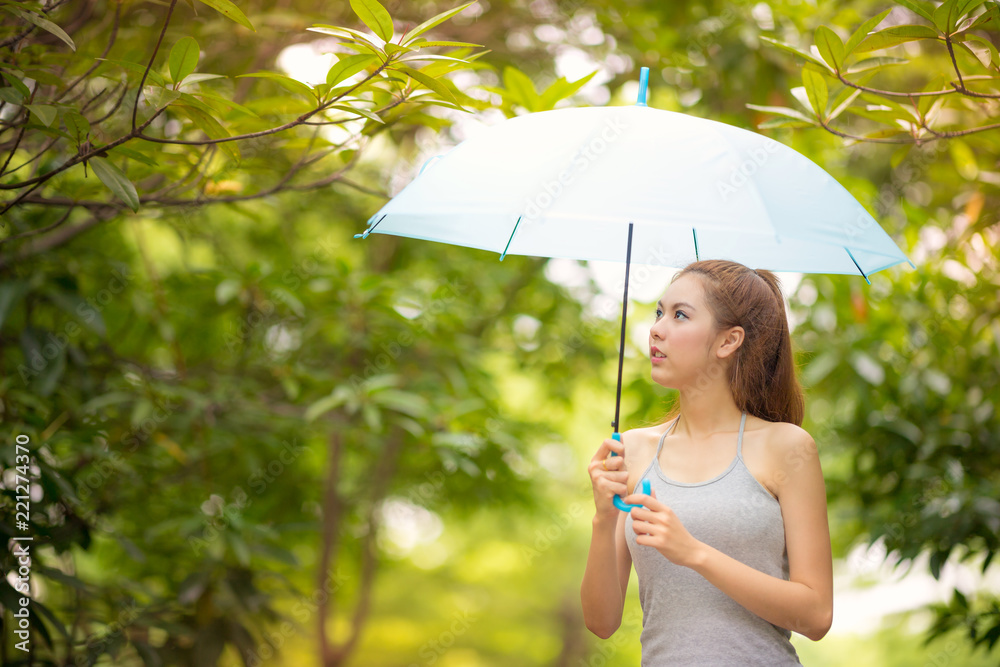 Lonely Girl In Rain With Umbrella