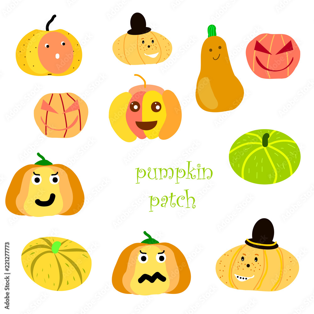 pumpkin patch clipart. Versatile cartoon characters. Stock Vector ...