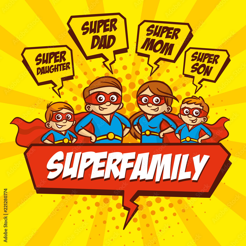 Superhero Family Superheroes Cartoon character Vector illustration ...