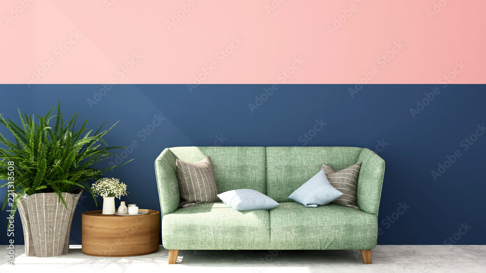 Living room decorate dark blue wall and pink wall - Design room of ...