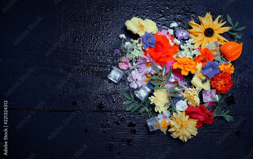 Texture of various garden flowers, top view. Stock Photo | Adobe Stock
