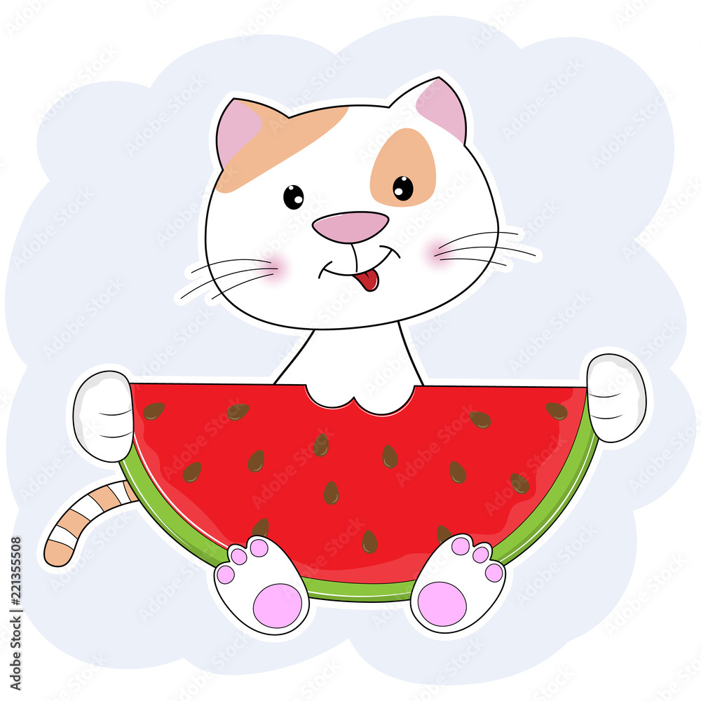 Cat Eating Watermelon