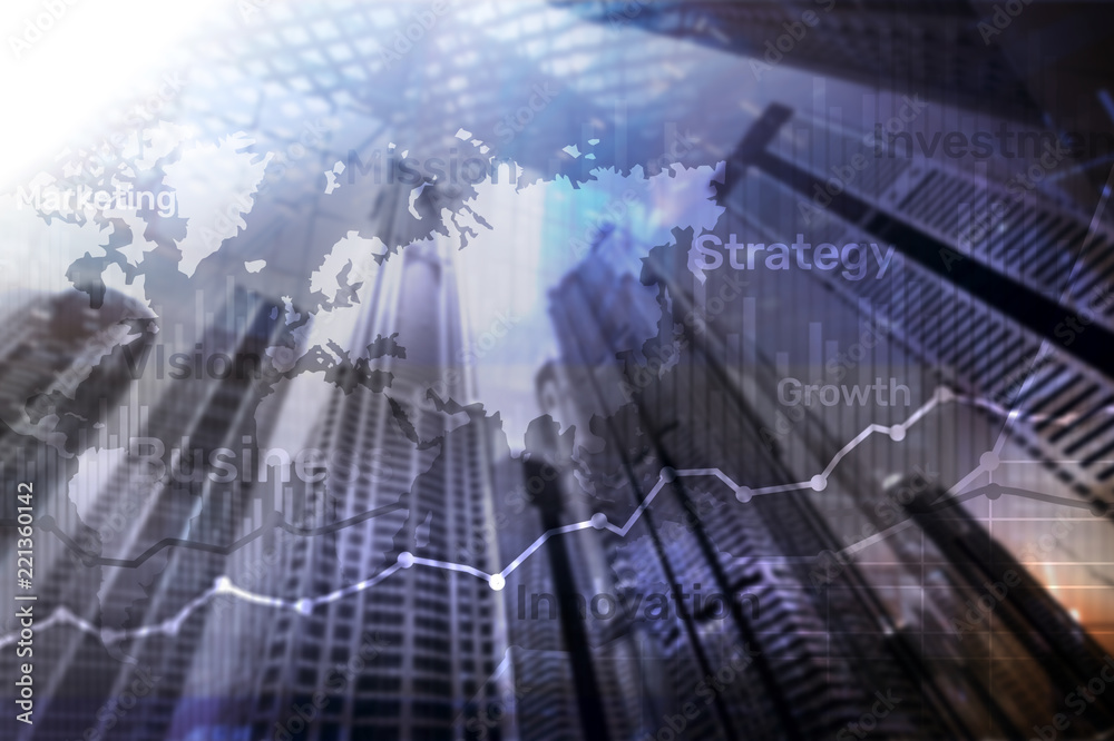 Business abstract background double exposure graph, chart and diagram ...