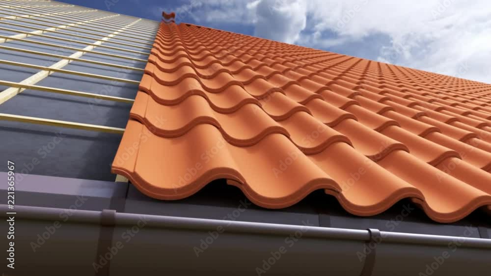 Loopable animation of a house with the clay tiled roof being gradually ...