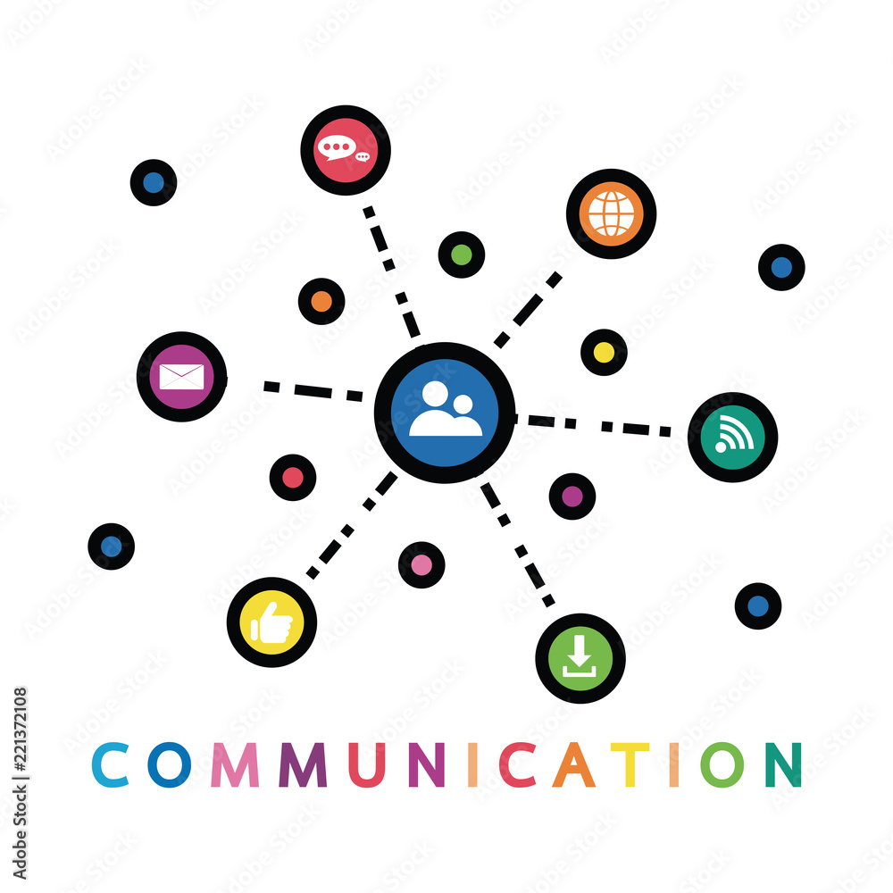 Vector illustration of a communication concept. The word communication ...