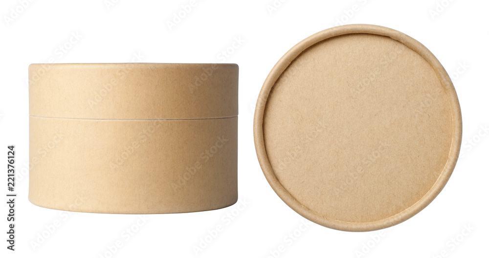 Round brown paper boxes isolated on white background Stock Photo ...