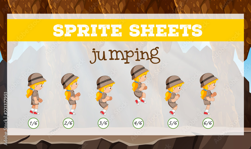 Sprite Sheet girl jumping Stock Vector | Adobe Stock