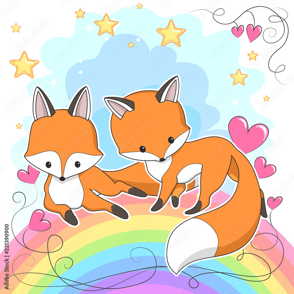 Vector red fox hand drawn cartoon illustration Stock Vector | Adobe Stock