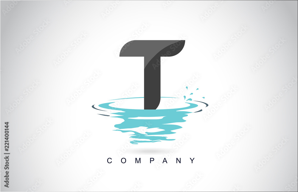T Letter Logo Design with Water Splash Ripples Drops Reflection Stock ...