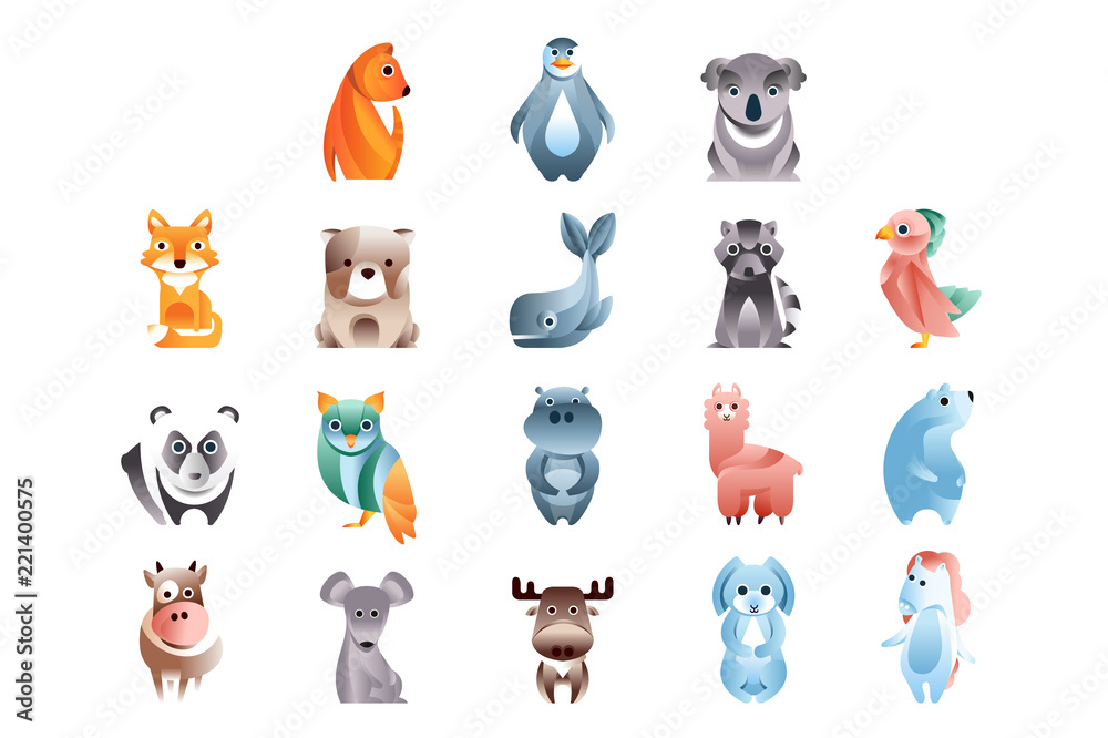 Animals in a geometric flat style with the use of gradients and smooth ...