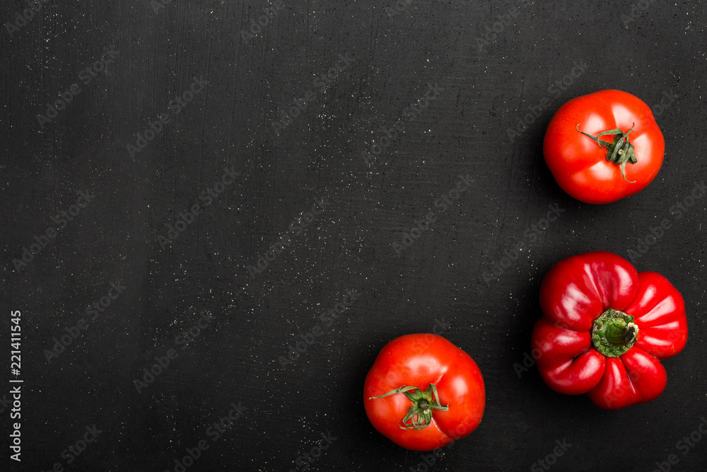 Cooking concept - red pappers and tomatos on stone table. Set of ...