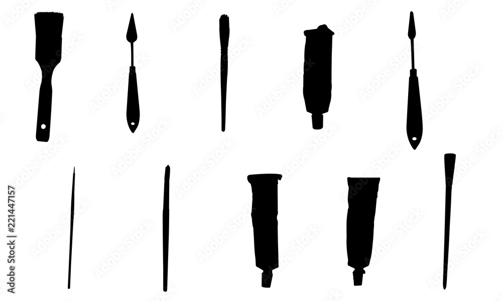 Artist Tools Silhouette, Art Brush SVG, Paint cricut Clipart, Vector ...