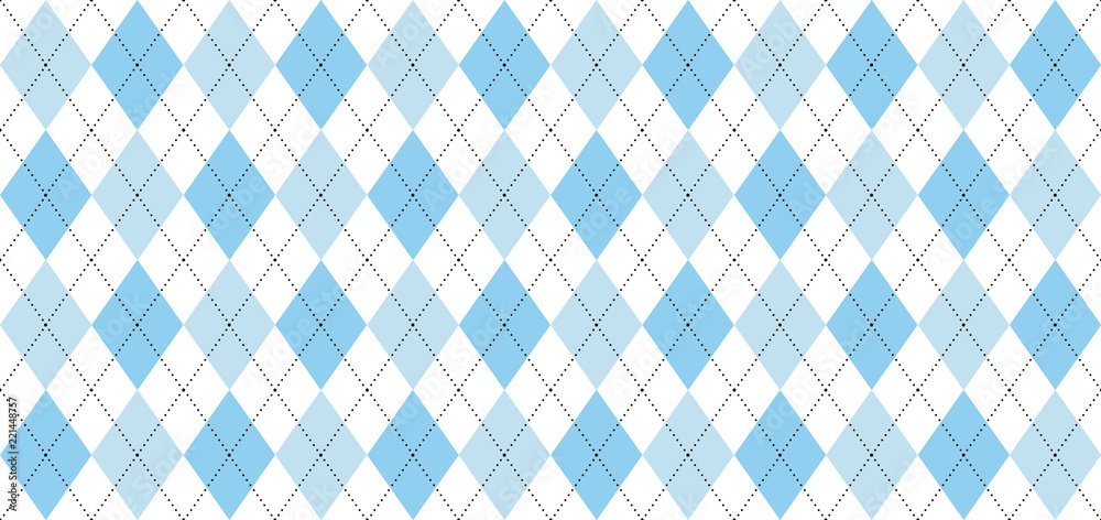 Argyle vector pattern. Light blue and white squares with thin black ...