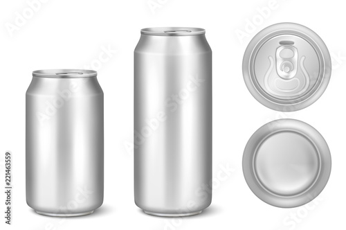 Silver blank beer can. Template for drinks, alcohol, soda, lemonade ...