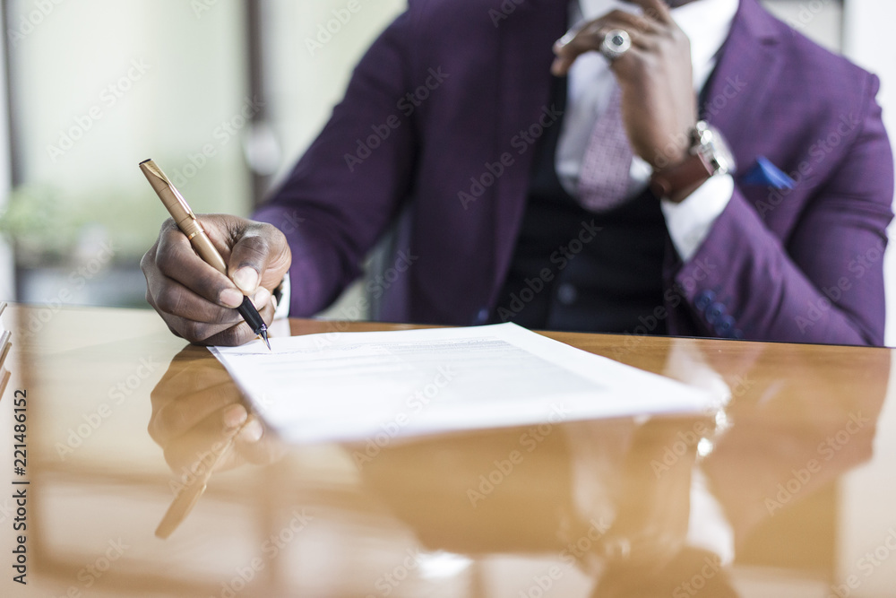 African american man signing contract, black man hand putting signature ...