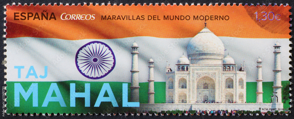 Taj Mahal and indian flag on postage stamp Stock Photo | Adobe Stock