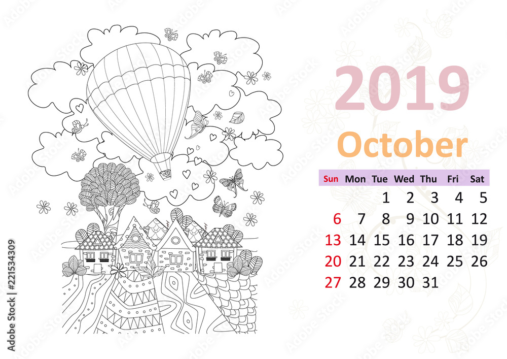 October Calendar Coloring Page