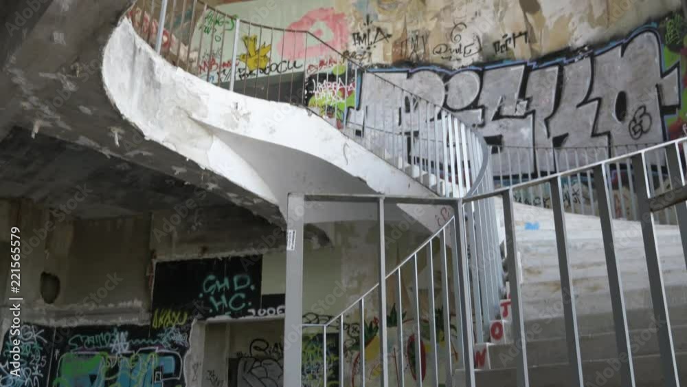 Derelict Building Ground Floor Stairs Tilt Down. Ground floor of an old ...