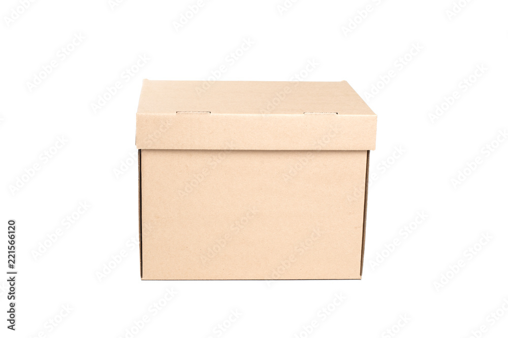 Cardboard box. Front view. Isolated on white Stock Photo | Adobe Stock