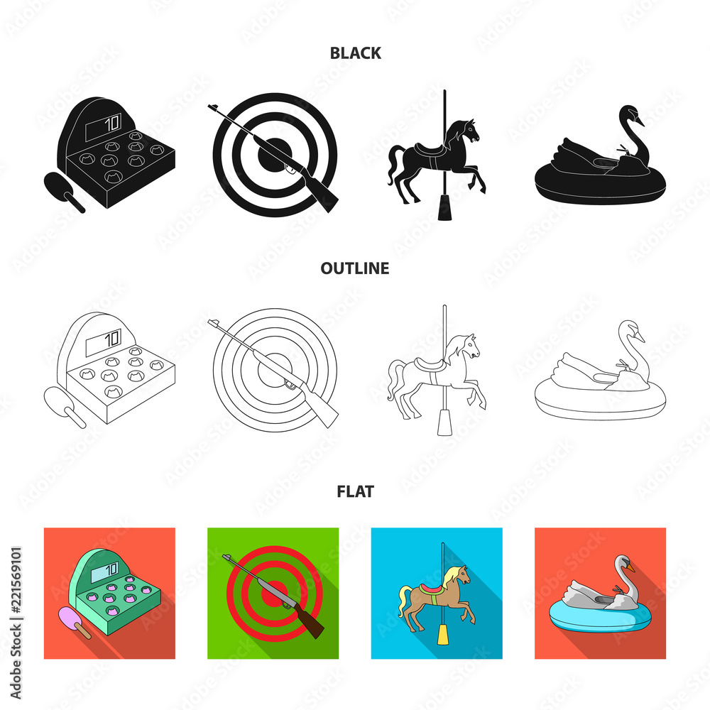Poster A game with a bat, a target with a gun, a horse on a carousel, a ...