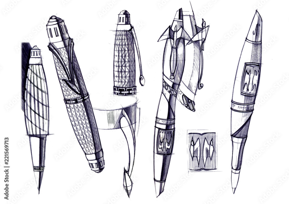 Draft sketch development of the design of an exclusive pen and ...