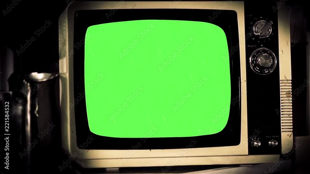 Old TV Green Screen. Close-Up. Blanched Tone. You can replace green ...