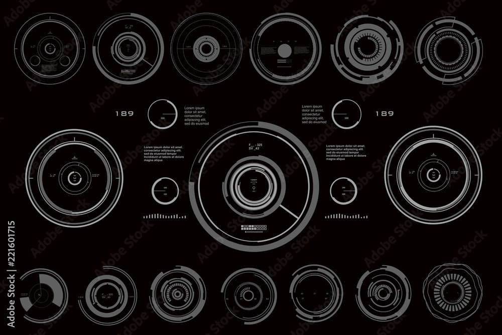 Sci-fi Black and white futuristic hud dashboard display virtual reality ...