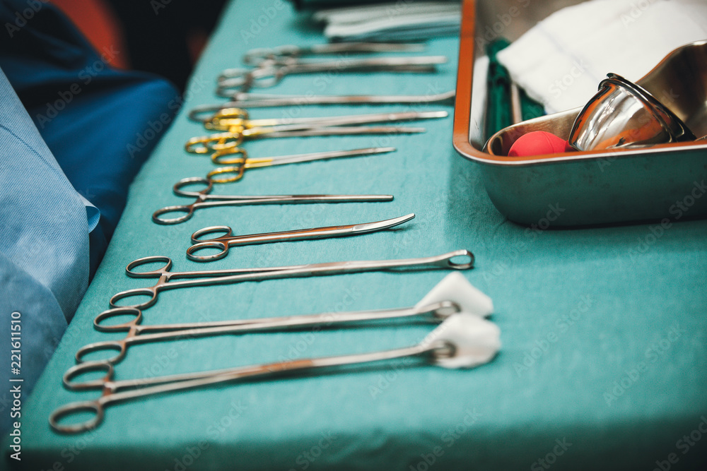 surgical instruments and tools including scalpels, forceps and tweezers ...
