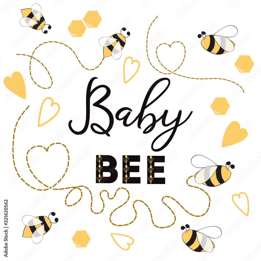 Baby Bee banner bee on white background Cute banner design for Baby ...