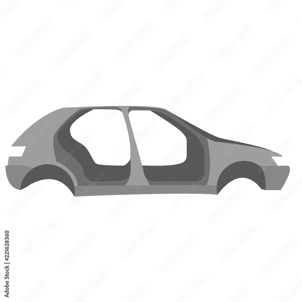 Bare Car body with no parts and doors. Car in junkyard. Old rusty body ...