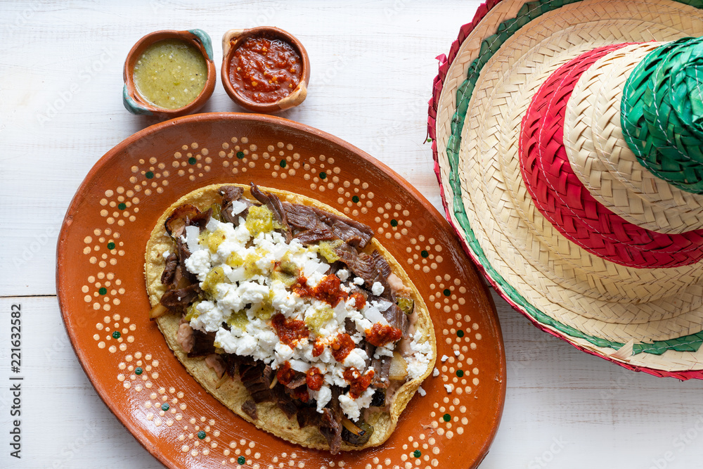 Mexican huarache of cecina beef Stock Photo | Adobe Stock