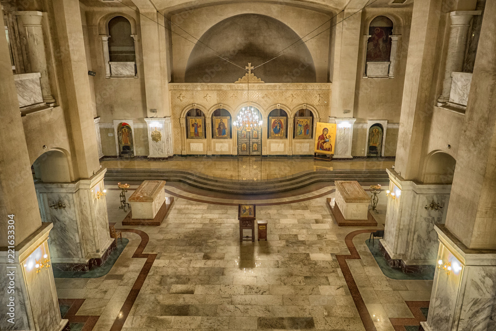 Interior of the underground altar of Georgian church. Holy Trinity ...