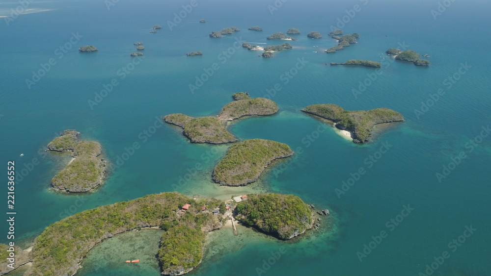 Aerial view of Small islands with beaches and lagoons in Hundred ...