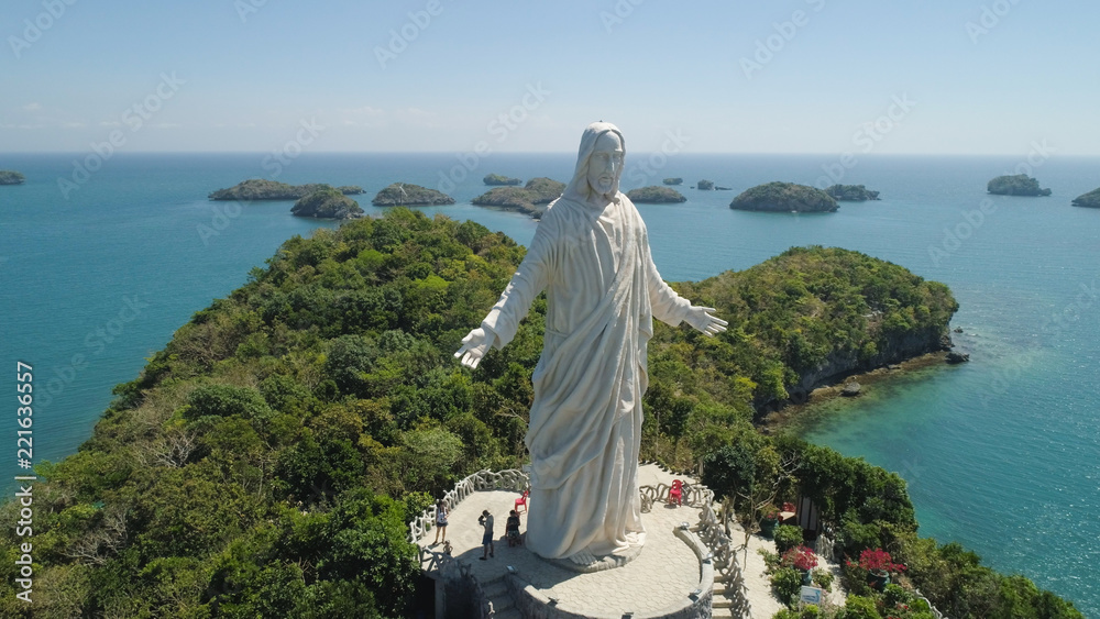 Statue of Jesus Christ on Pilgrimage island in Hundred Islands National ...