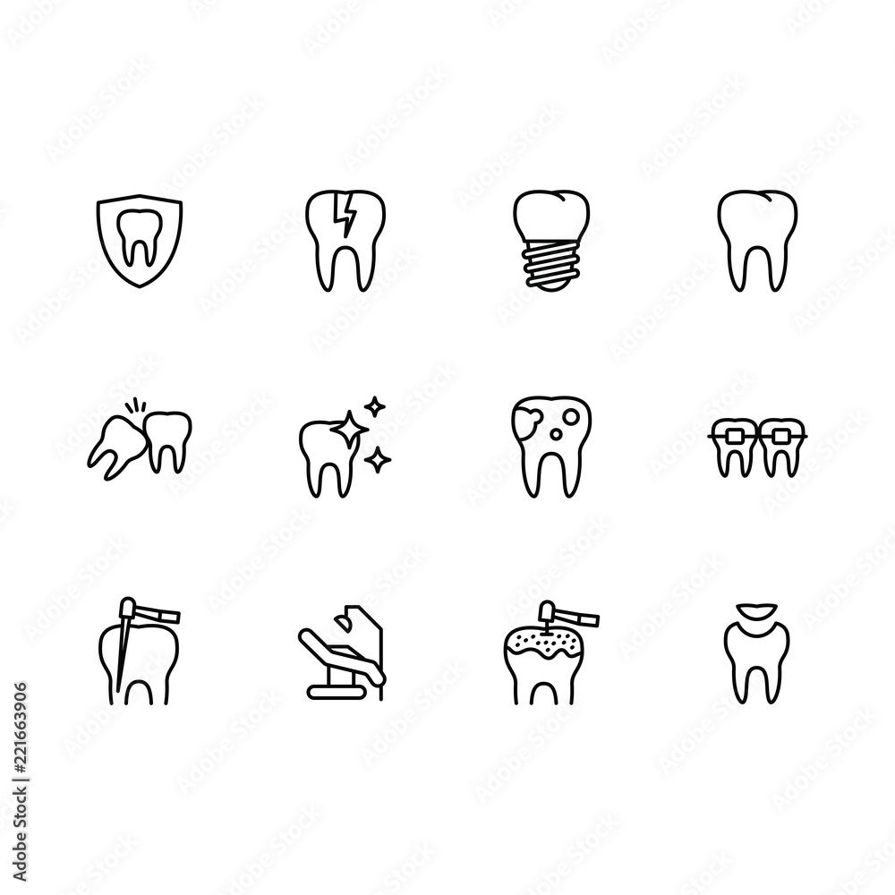 Vector icon set health teeth and dental treatment in medical clinic ...
