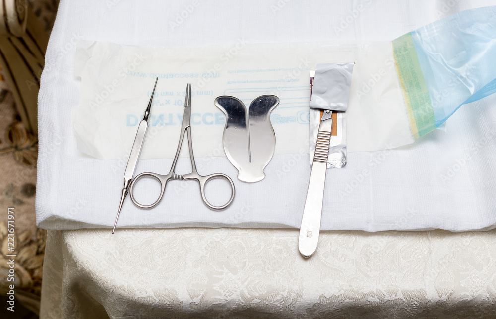 Tools for circumcision. Scissors. knife. And protector Stock Photo ...